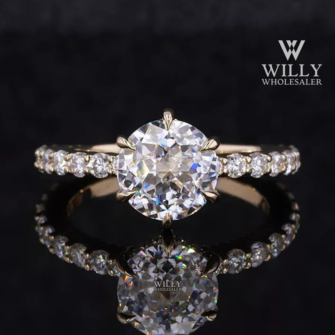 Bubble Prong Set Hidden Halo Wedding Ring, Jubilee Cut 1/ 2/ 3 Carat ...