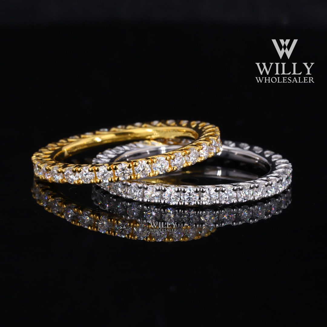 White & Yellow Solid Gold Matching Bridal Set Ring, Full Eternity V ...