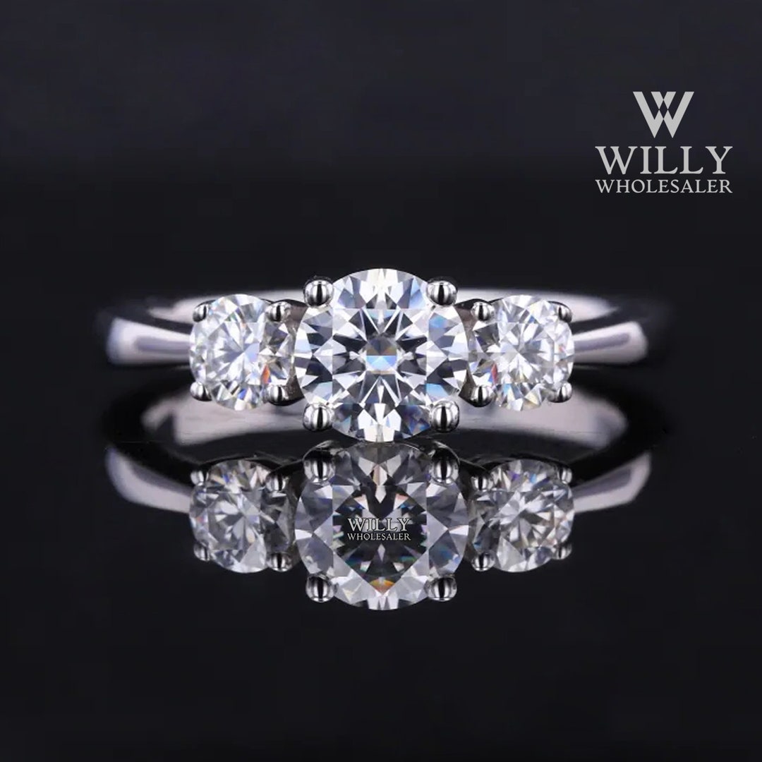 Trilogy Pinched Shank 4 Prong Set Anniversary Ring, 3 Stone Designer ...