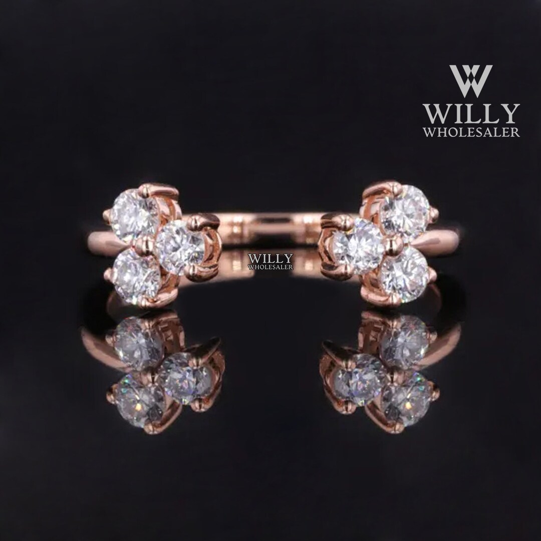 Open Cuff Matching Wedding Band for Bridal Set Ring, 6 Stone Open Gap ...