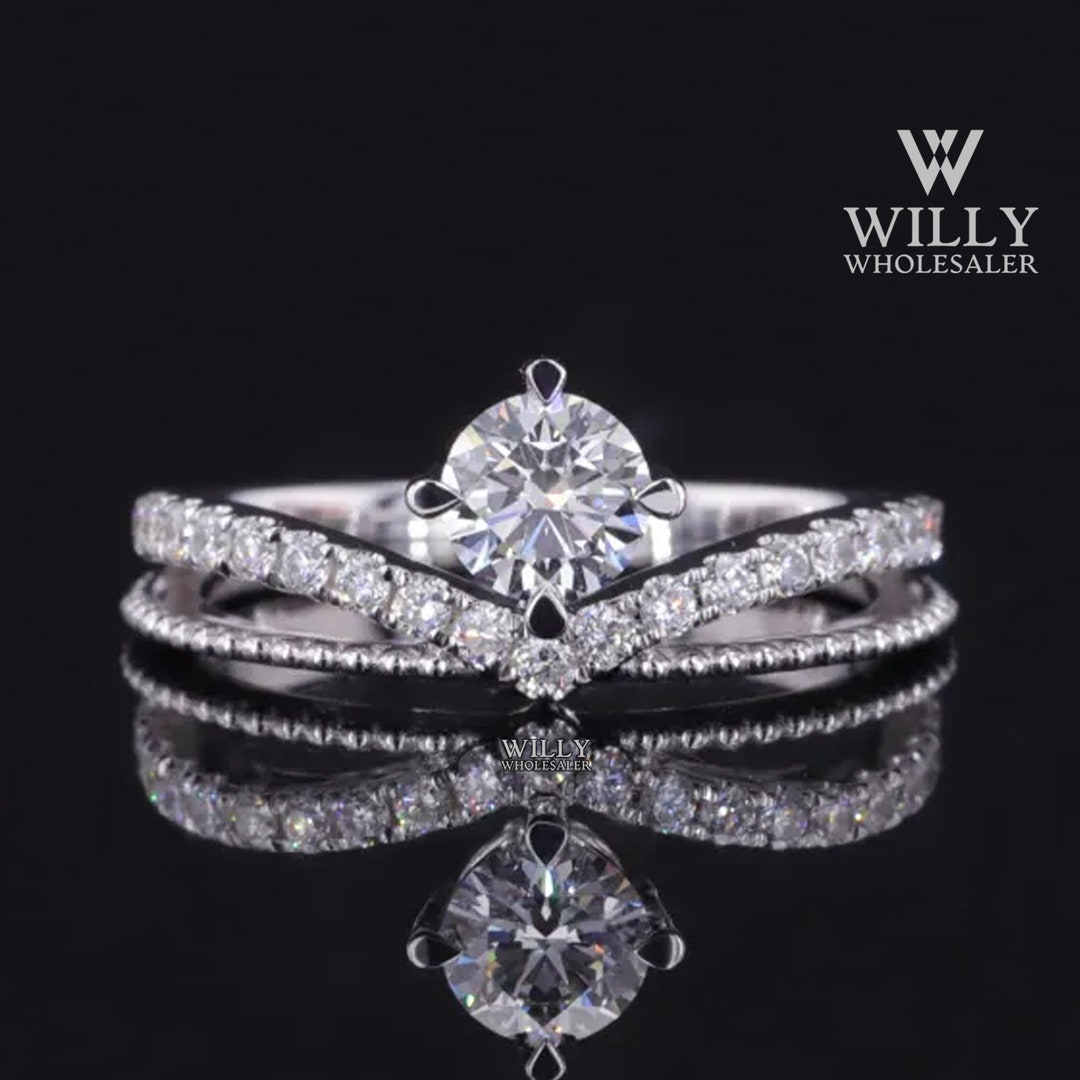 Unique Art Deco Double Joint Shank Engagement Ring, Four Prong Set ...