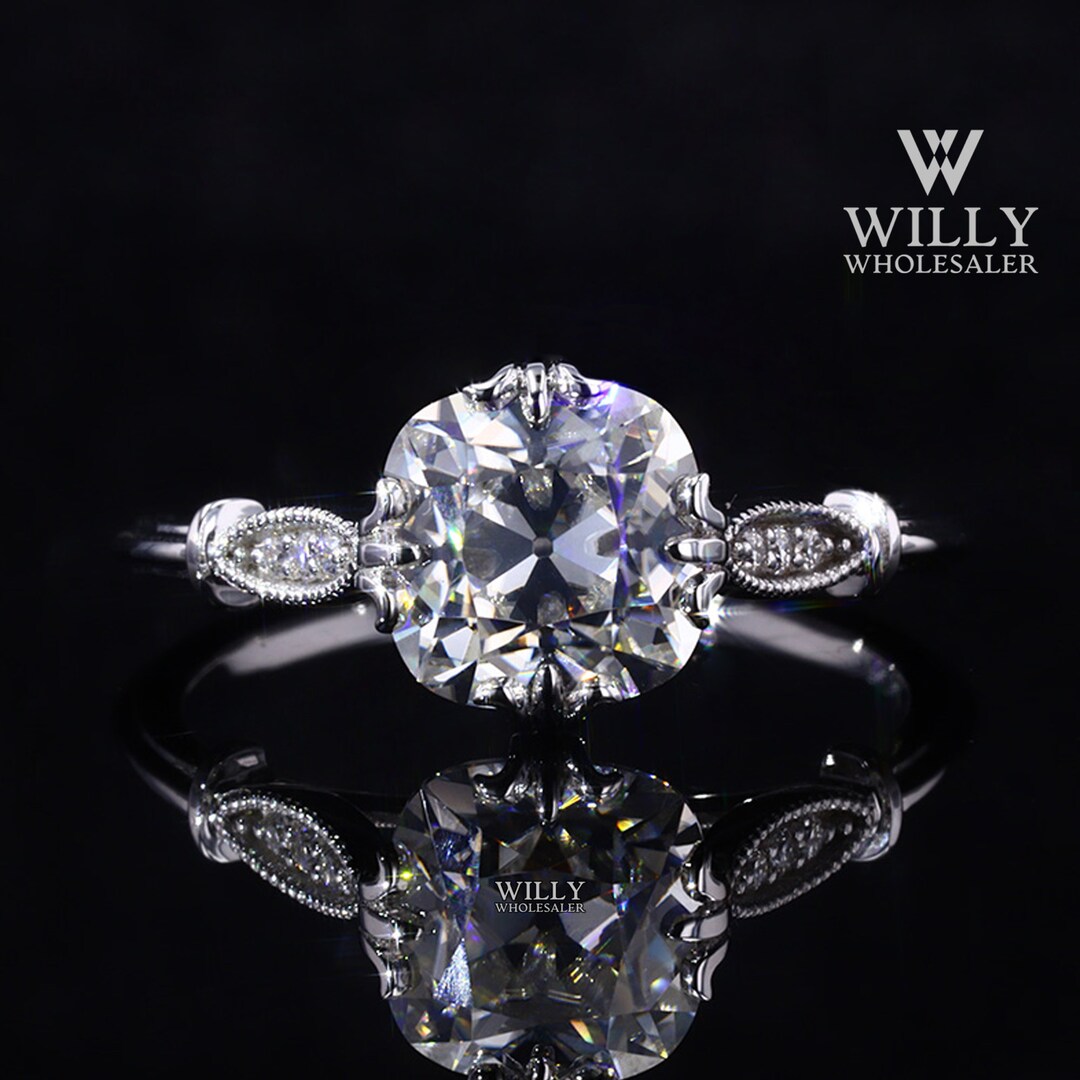Milgrain Art Deco Solitaire Designer Anniversary Ring, 1/ 2/ 3 Carat ...