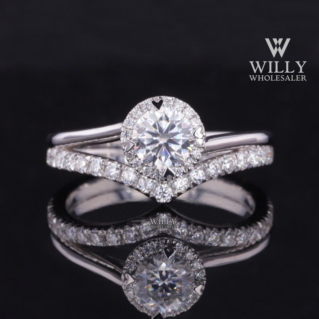 Bypass Shank Art Deco Designer Anniversary Ring, Heart Shape Prong Set ...