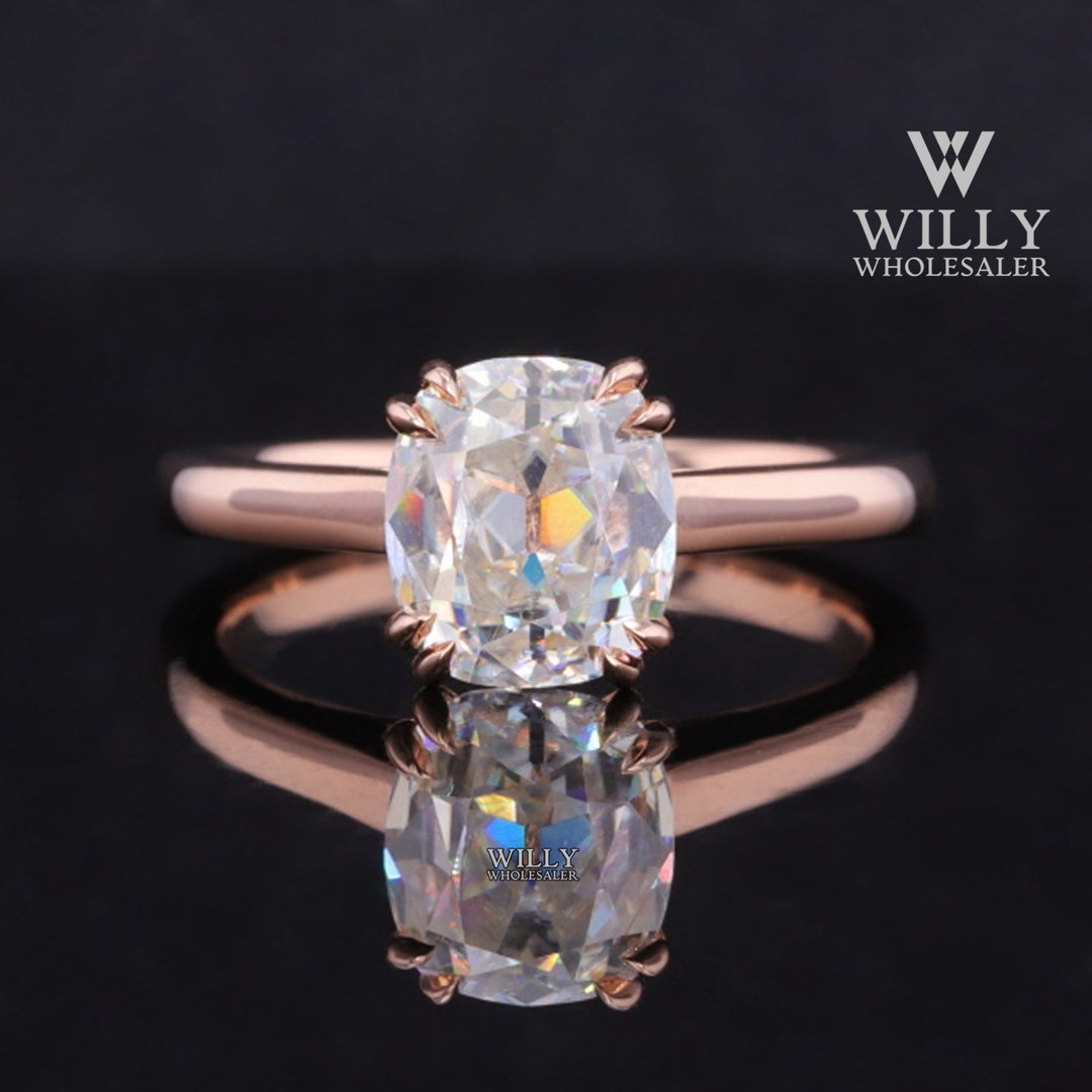 Double Claw Prong Set Wedding Ring, Solitaire Hidden Halo Anniversary ...