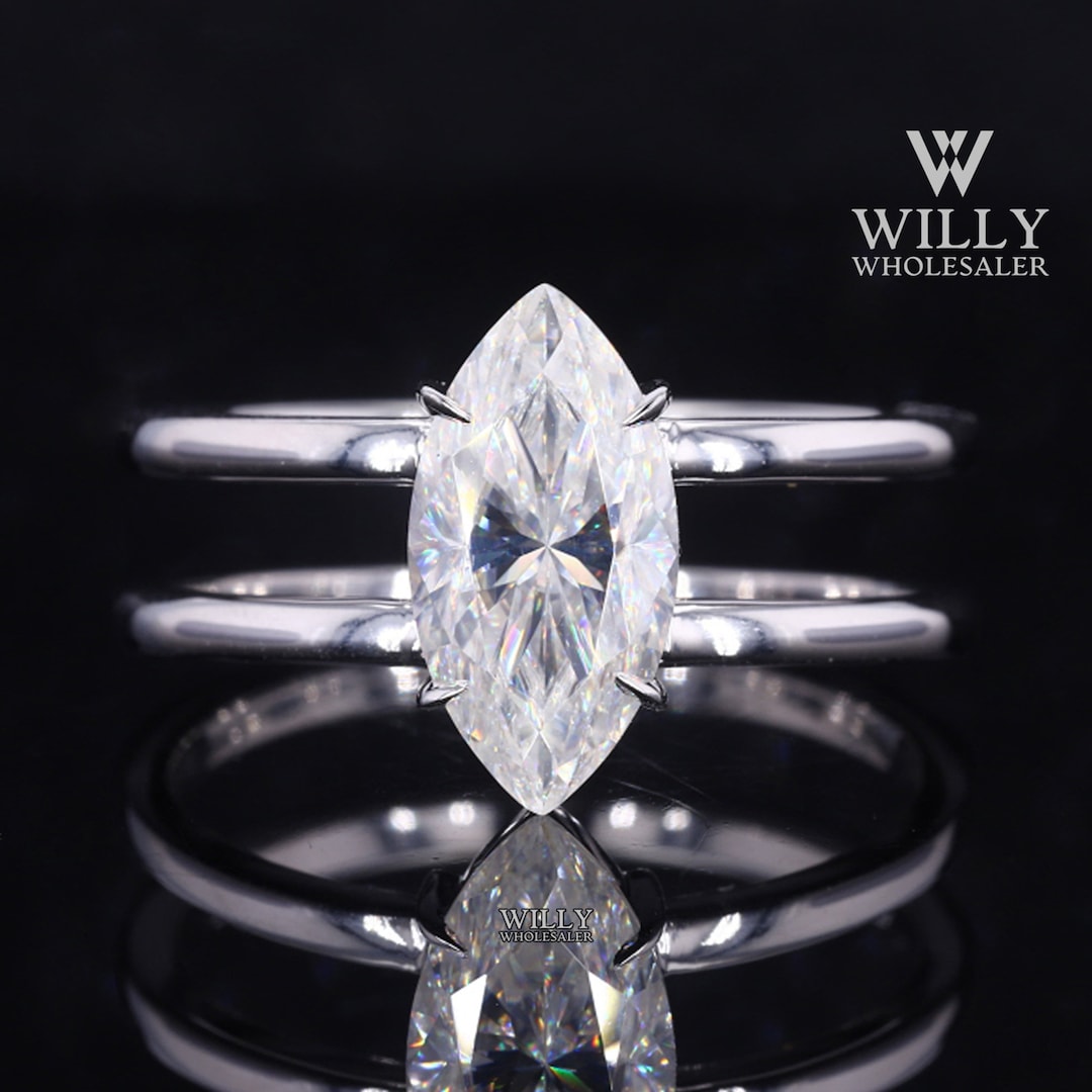Double Rounded Band Design Wedding Ring, 1/ 2/ 3 Carat Marquise Cut ...