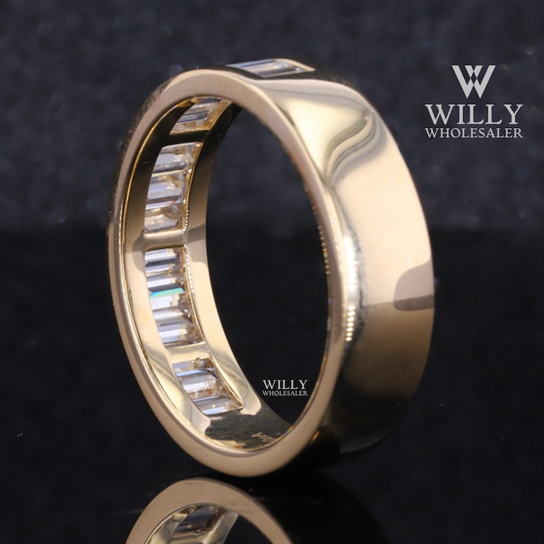2 TCW Baguette Moissanite Half Eternity Band: Unisex Channel Set ...