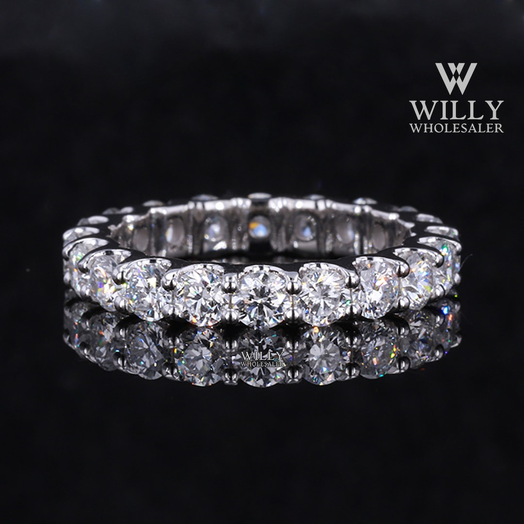 U Prong Set Full Eternity Round Cut Moissanite Wedding Band: Sterling ...
