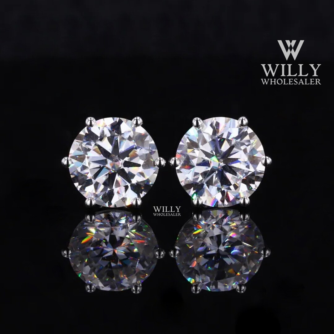 Solitaire Stud Earrings, Six Prong Push Back Style Wedding Earrings ...