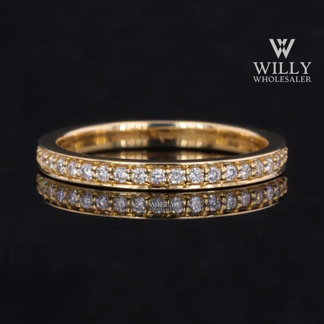 Vintage Bead and Bright Setting Band, Round Brilliant Cut Moissanite ...