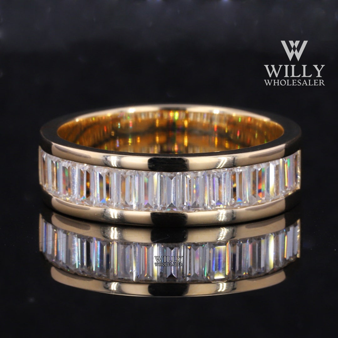 2 TCW Baguette Moissanite Half Eternity Band: Unisex Channel Set ...