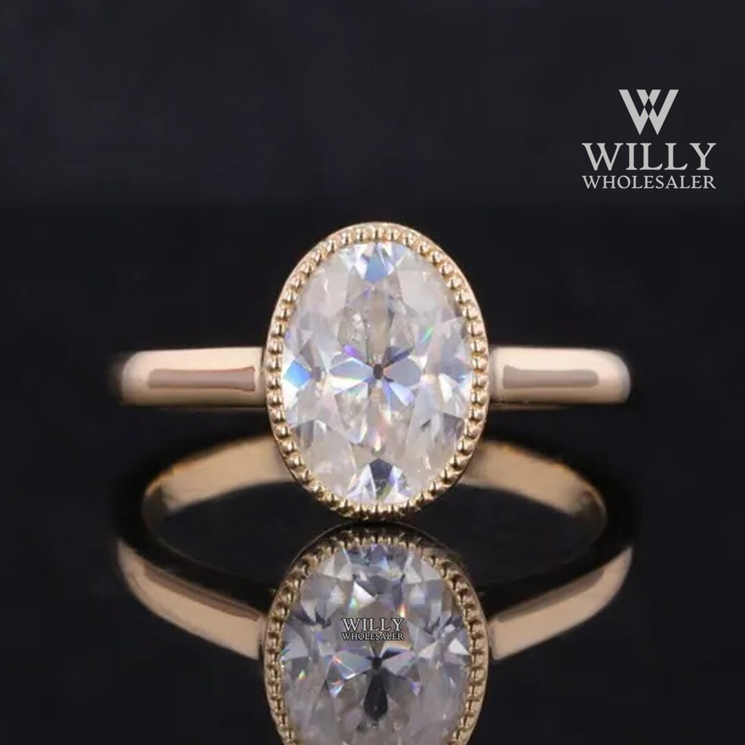 Milgrain Full Bezel Set Wedding Ring, Solitaire Designer Cathedral Set ...