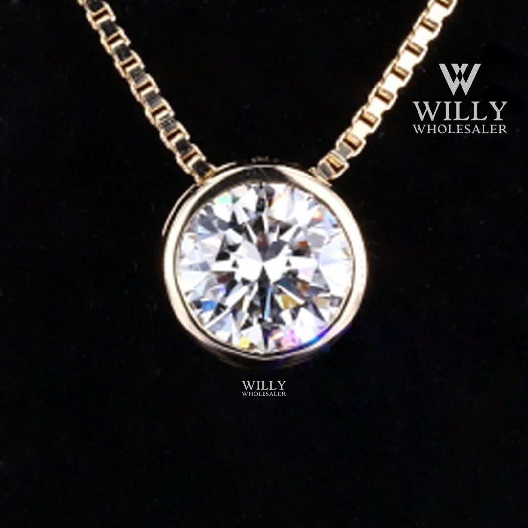 Full Bezel Set Solitaire Pendant, Delicate 1.20/ 2/ 2.25 Carat Round ...