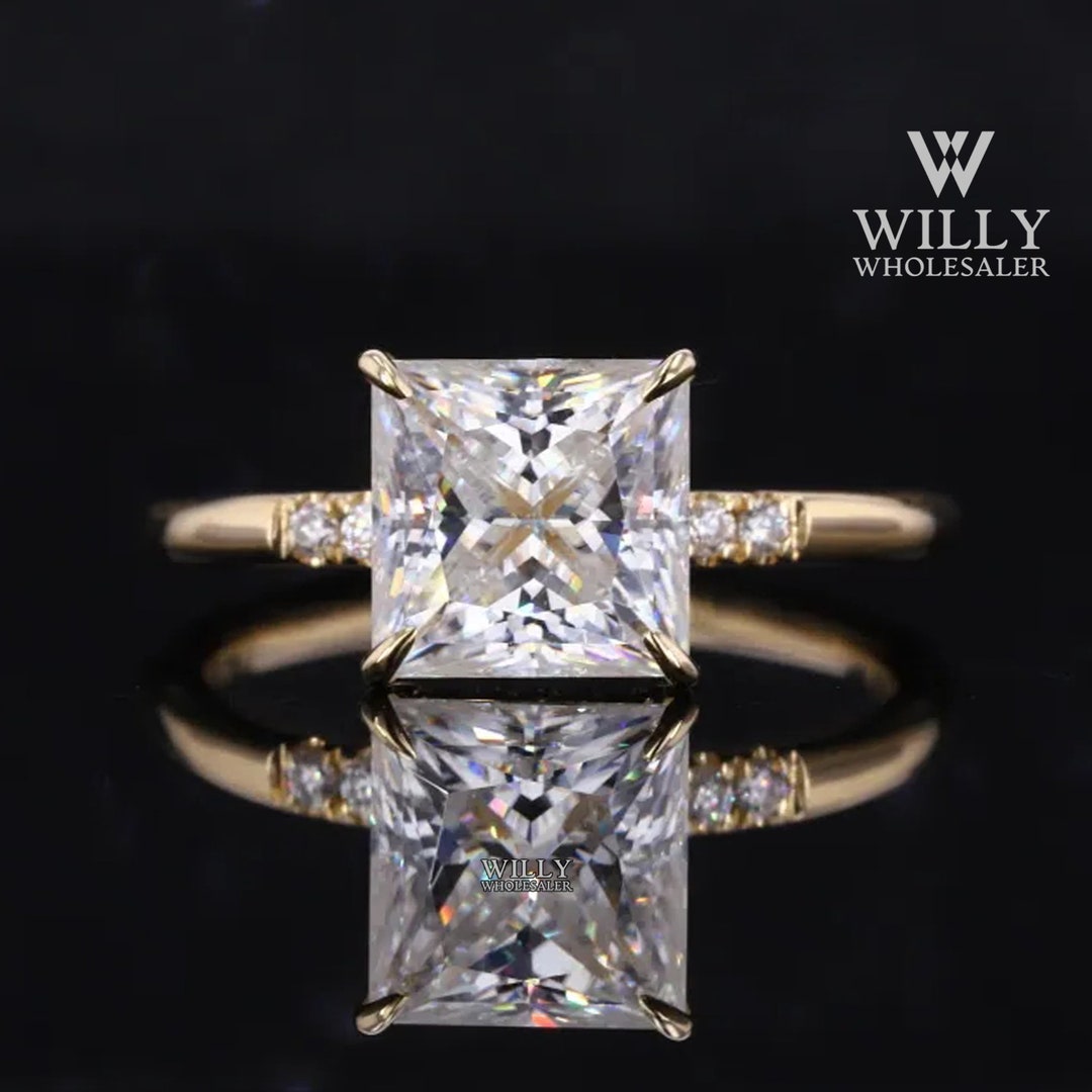 Hidden Halo Basket Set Solitaire Ring, Four Claw Prong Designer Wedding ...