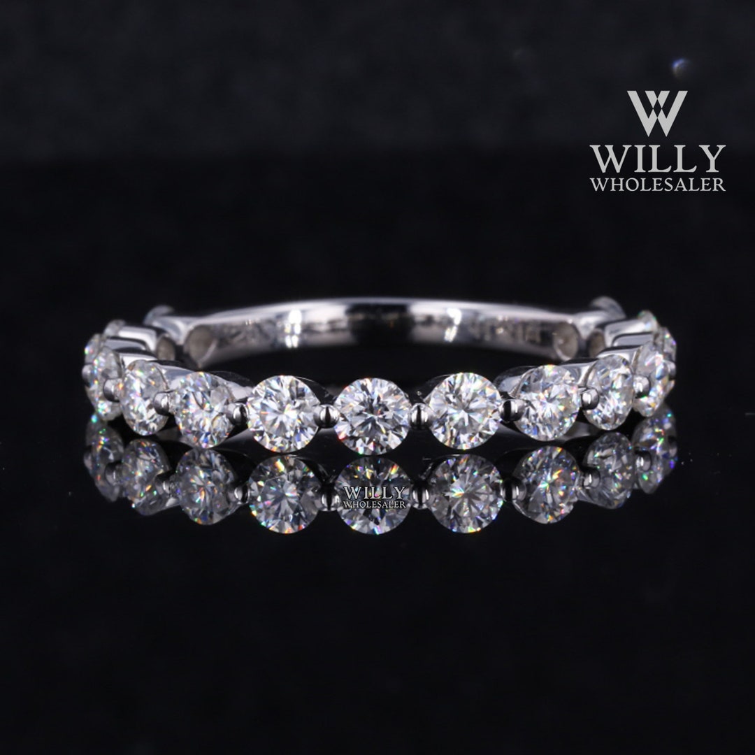 Bubble Shaped Shared Prong Set 3/4 Eternity Wedding Band, Round ...