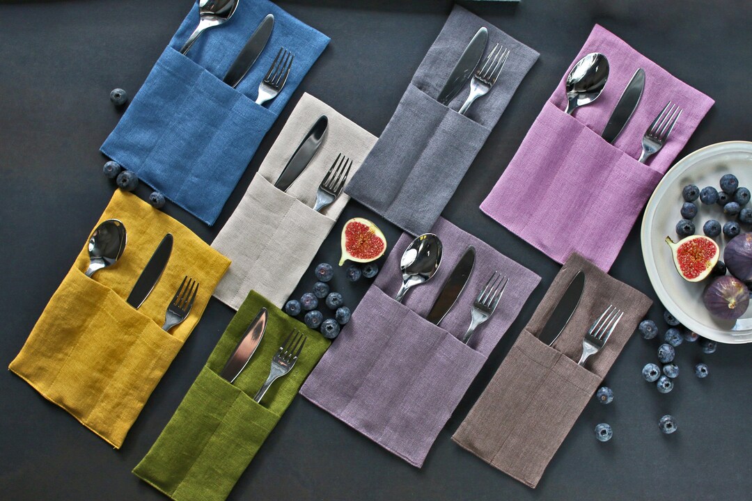 Linen Cutlery Silverware Holder Pouch. for 2 & 3 Cutlery Natural ...