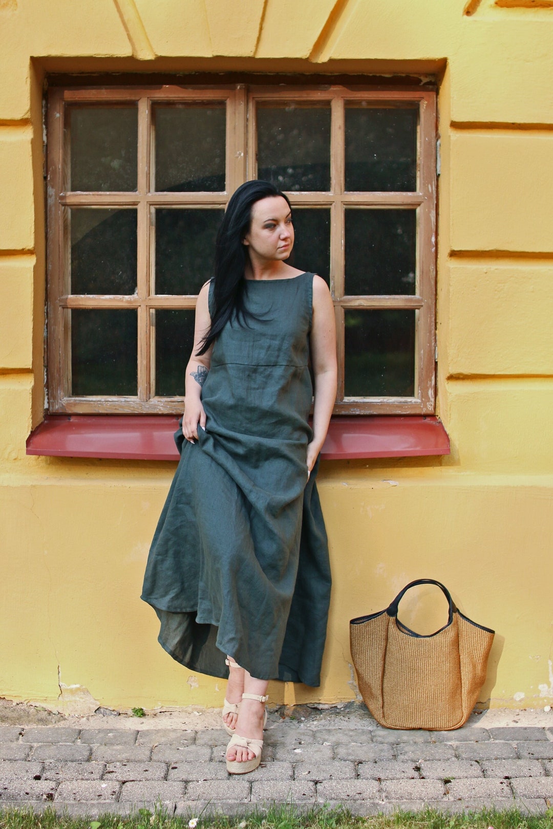 Linen Maxi Dress, Natural Dress, A Line Dress,vacation Dress, Casual ...