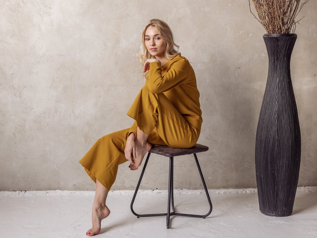 SOFI Woman Organic Cotton Set Palazzo Pants AND Shirt Home Wear Outdoor ...