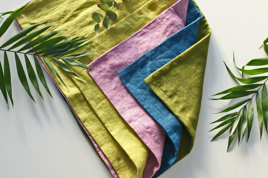 SET OF 2,4,6,8,10 Linen Double Layer Placemats. Natural Stonewashed ...