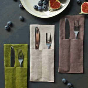 Linen Cutlery Silverware Holder Pouch. for 2 & 3 Cutlery Natural ...