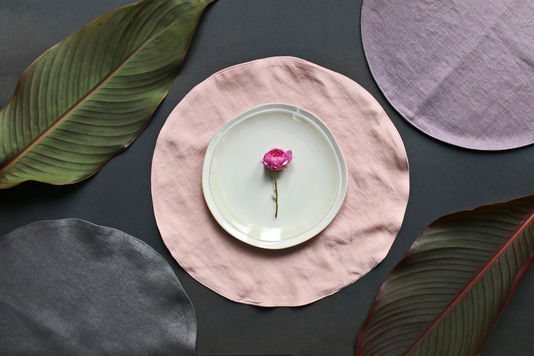 Linen Double Layer Round Placemats. Natural Stonewashed Linen Placemat ...