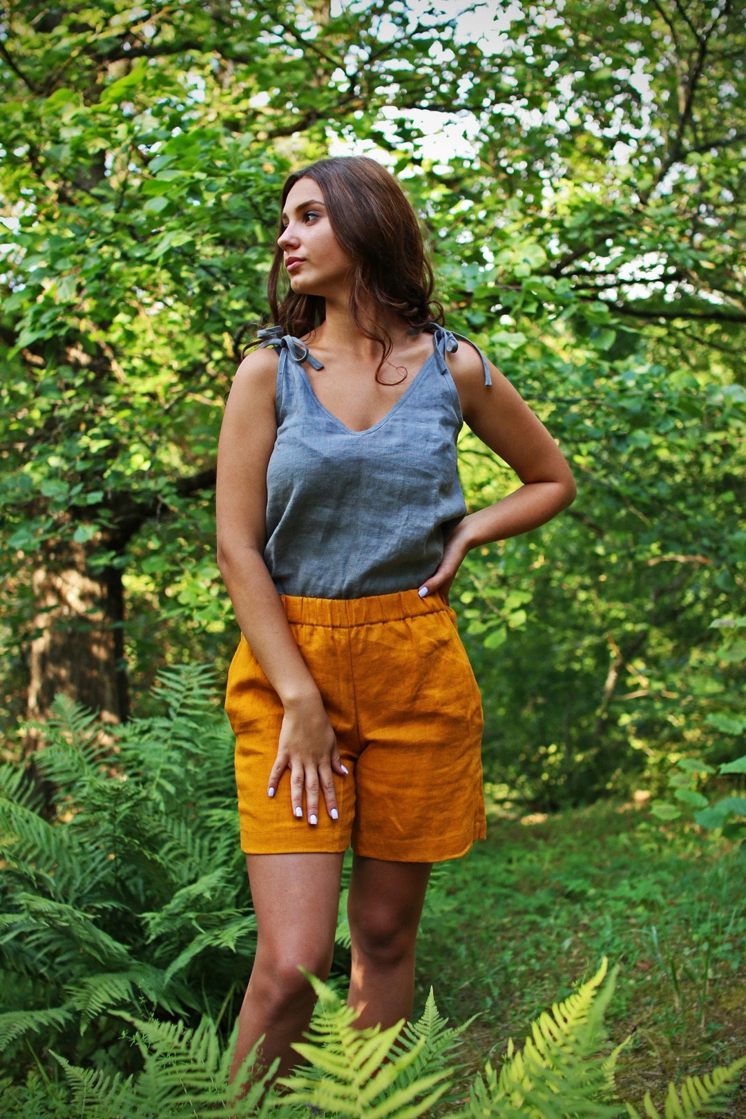 Linen Shorts FARO, Summer Shorts, Elastic Waist Shorts, Stonewashed ...