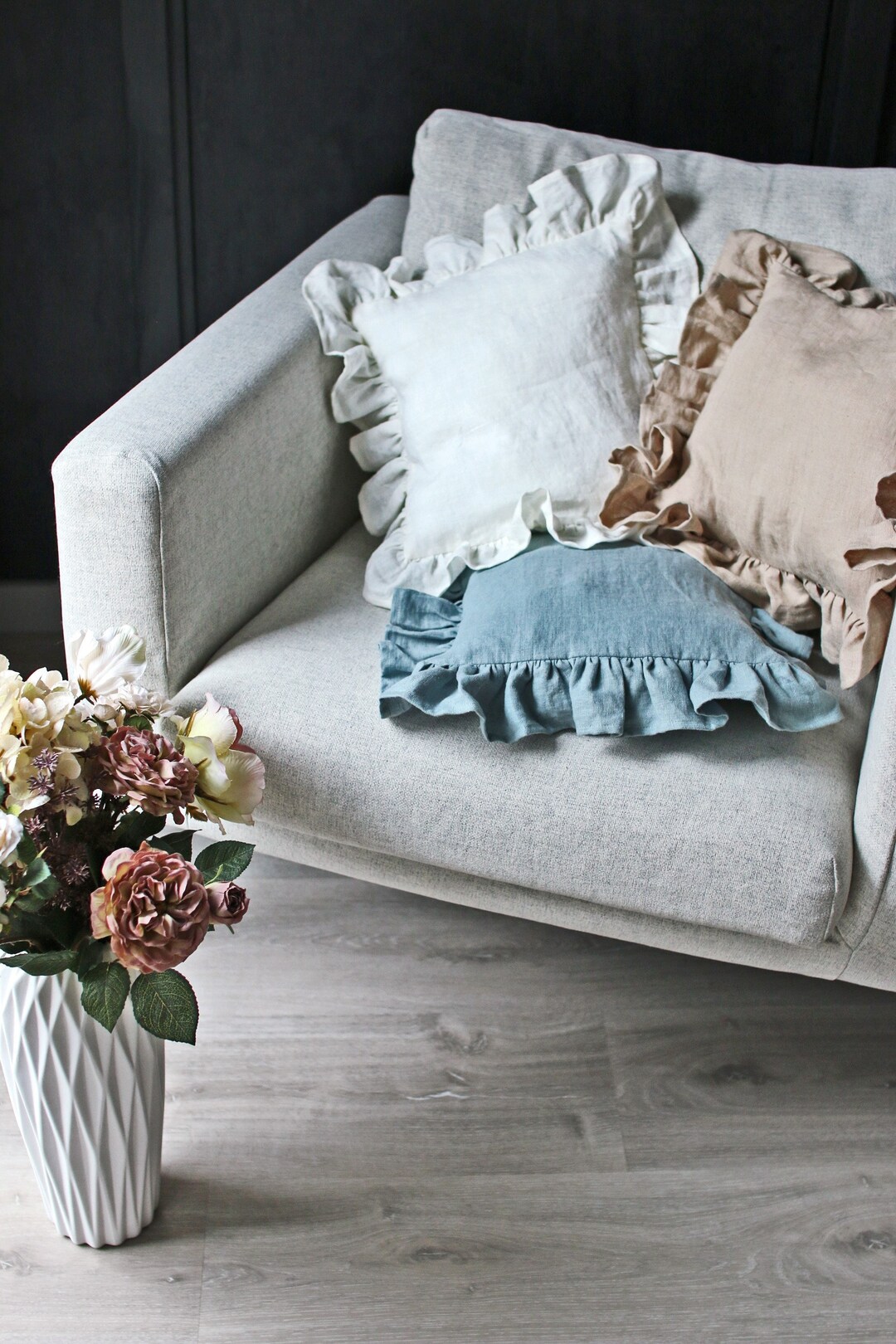 Linen Ruffle Pillowcase Envelope Style Pillow Case Cushion Covers ...