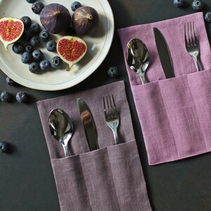 Linen Cutlery Silverware Holder Pouch. for 2 & 3 Cutlery Natural ...