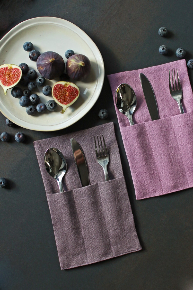 Linen Cutlery Silverware Holder Pouch. for 2 & 3 Cutlery Natural ...