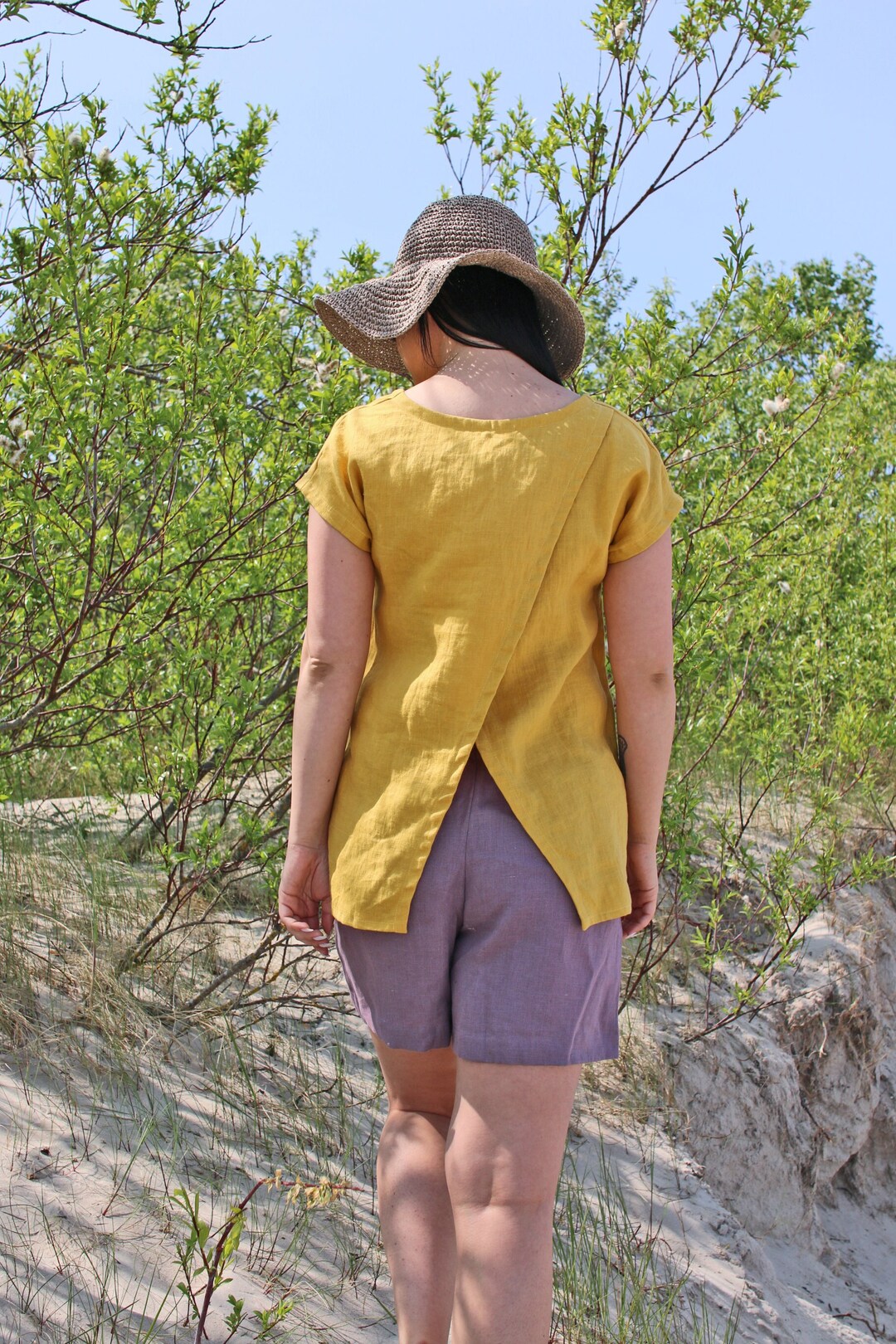 Linen Simple Top, Summer Top, Split Back Top, Long Top, Natural Linen ...