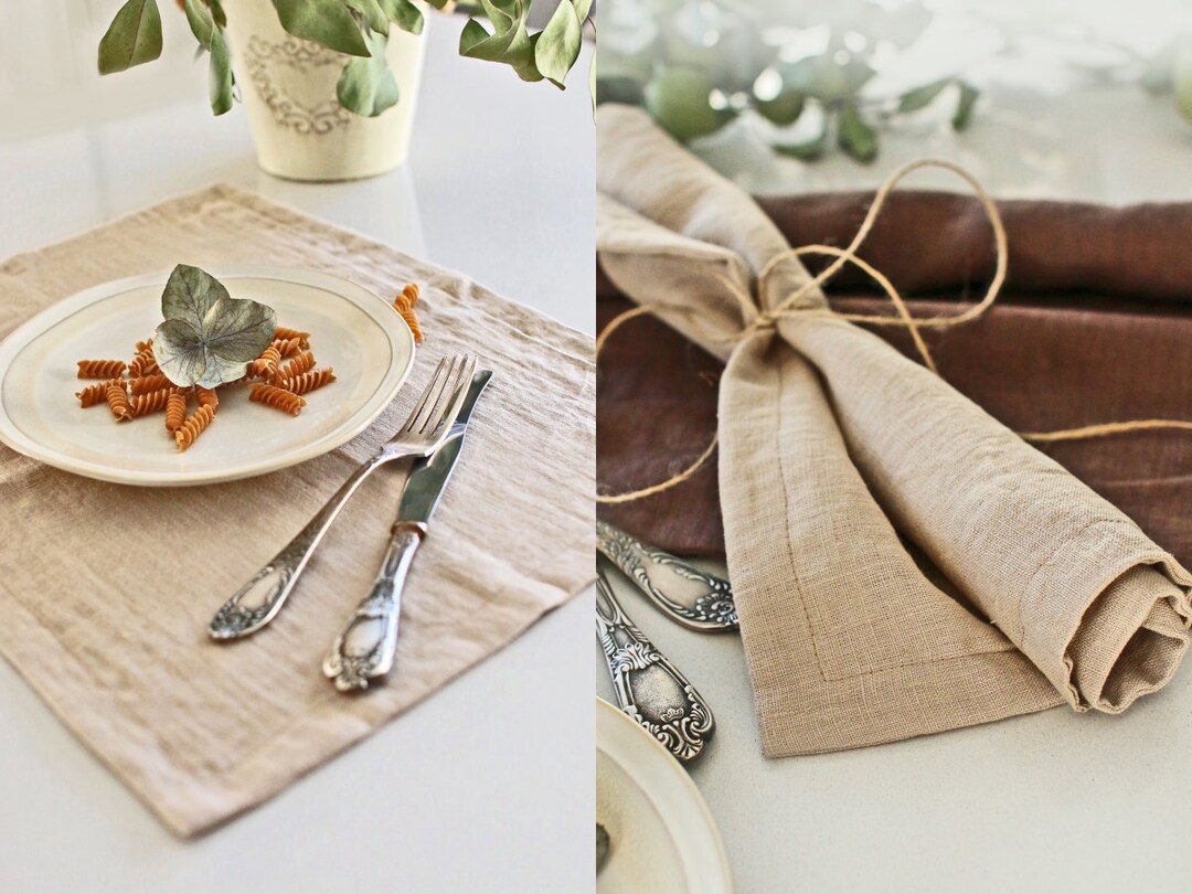 Linen Double Layer Placemats. Natural Stonewashed Linen Placemat Set ...
