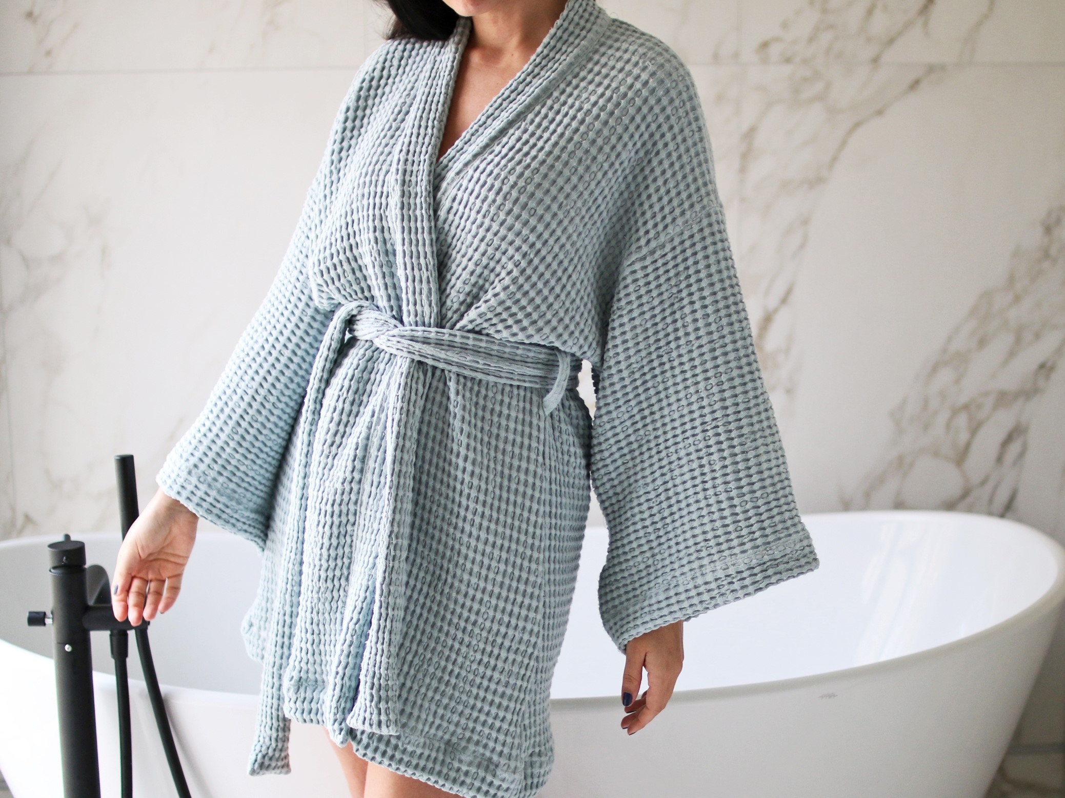 Waffle Linen Robe Kimono Robe Linen Spa Robe Sauna Robe - Etsy