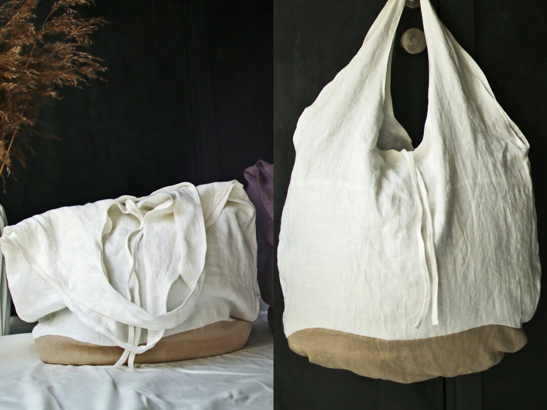 Double Layer Linen Round Tote Bag. Natural Linen Bag. Natural Shopping ...