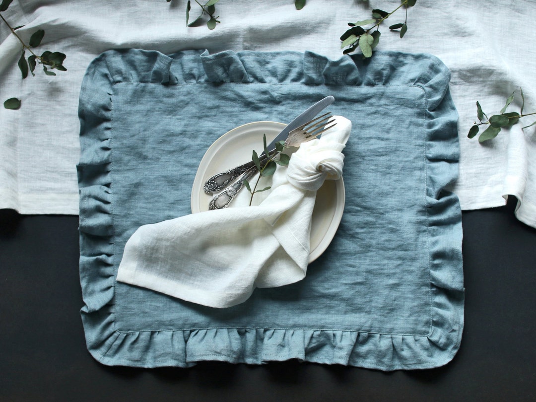 Ruffle Linen Double Layer Placemat. Natural Stonewashed Linen Placemat ...