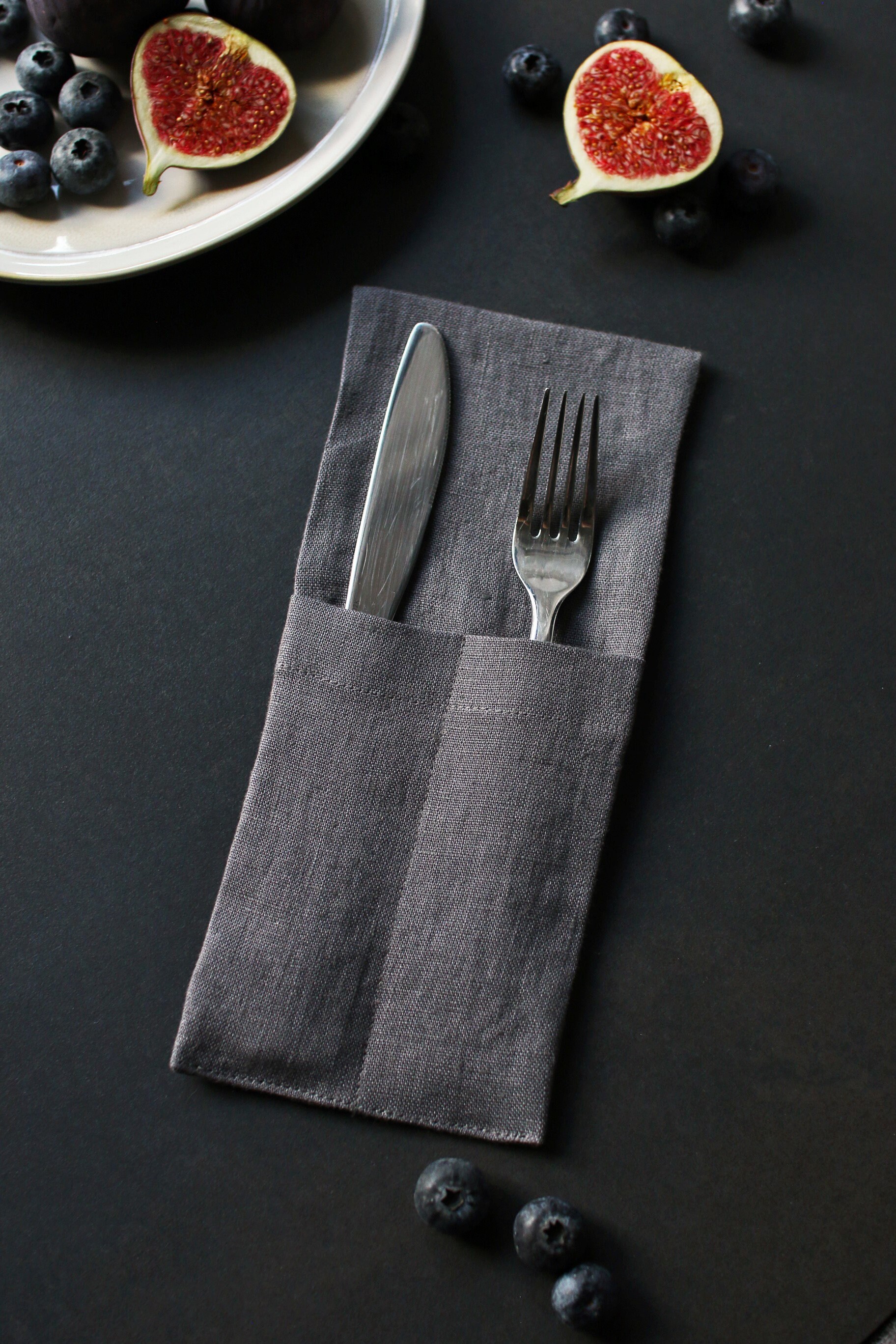 Linen Cutlery Silverware Holder Pouch. for 2 & 3 Cutlery Natural ...