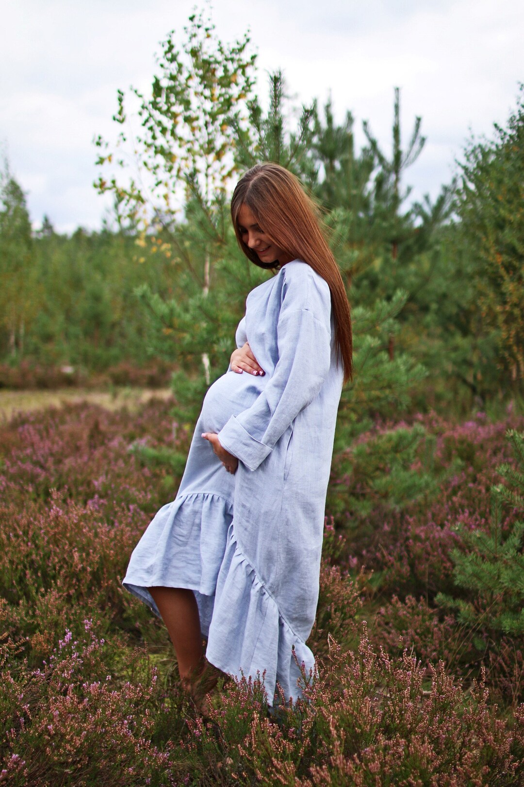 Maternity Dress, Mom Dress, Linen Ruffle Dress, Oversized Dress, Long ...