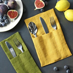 Linen Cutlery Silverware Holder Pouch. for 2 & 3 Cutlery Natural ...