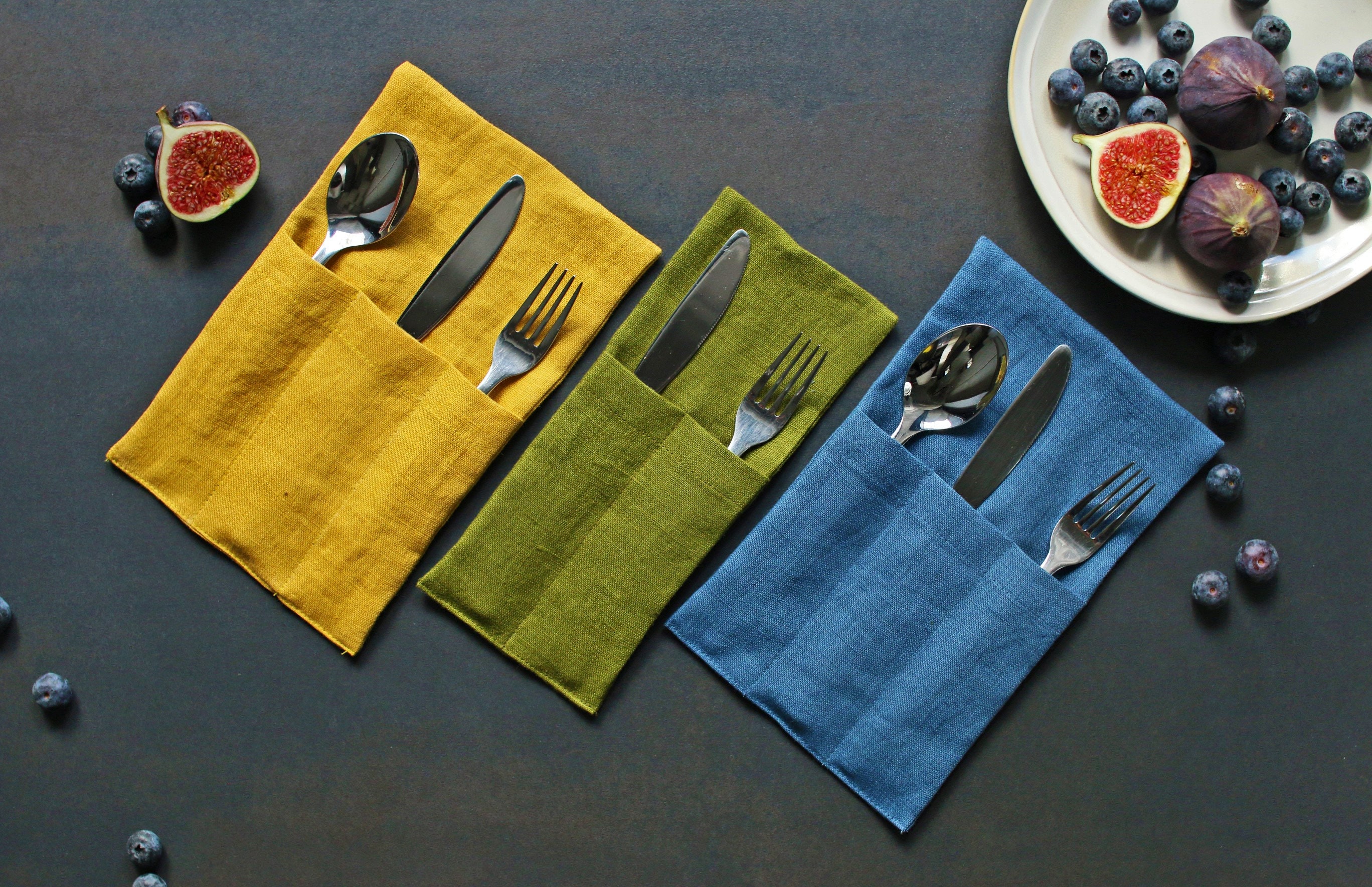 Linen Cutlery Silverware Holder Pouch. for 2 & 3 Cutlery Natural ...