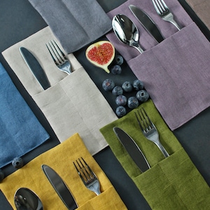 Linen Cutlery Silverware Holder Pouch. for 2 & 3 Cutlery Natural ...