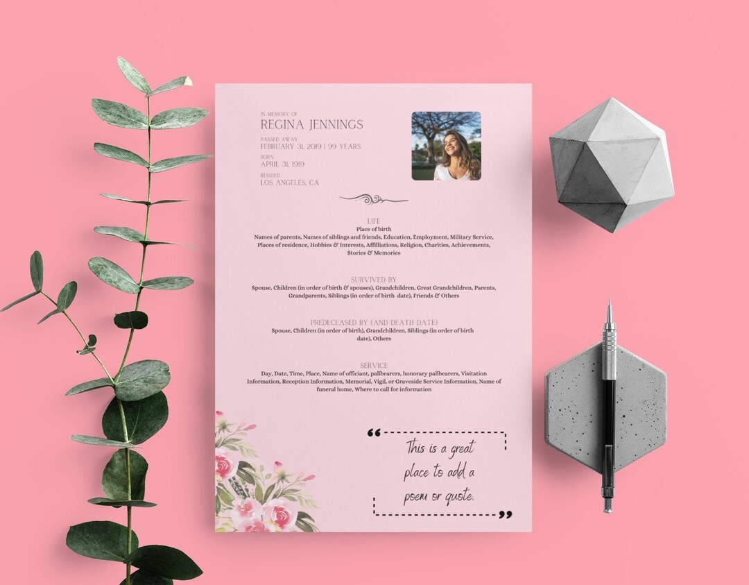 Obituary Template | Obituary Guide | Canva Template - Etsy