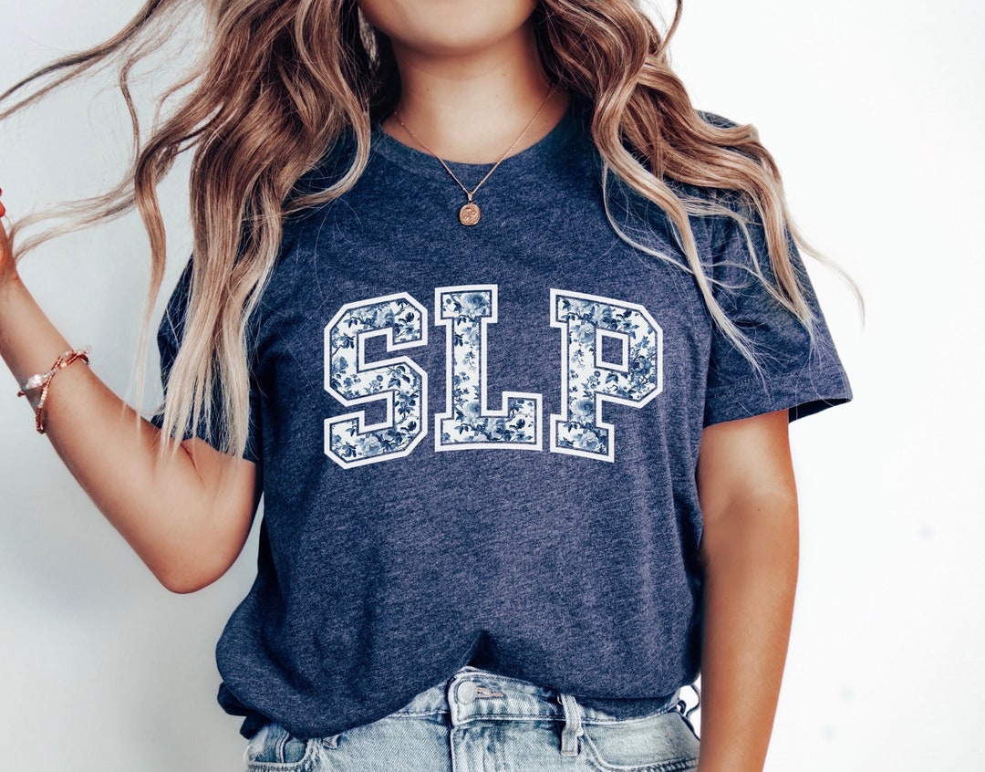 SLP T-shirt Gift for Speech Therapist, Blue Toile Speech Therapy Tee ...