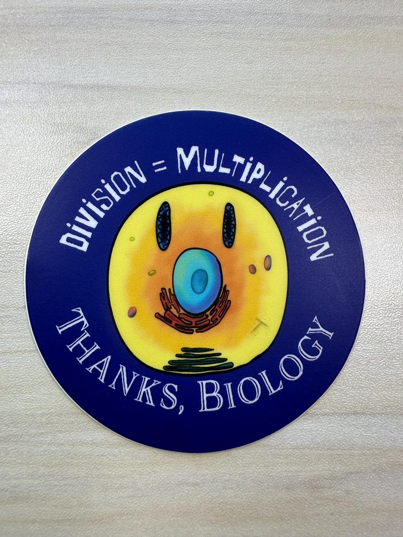 Funny Cell Biology Vinyl Sticker: Cell Division Joke, Smiley Face Decal ...