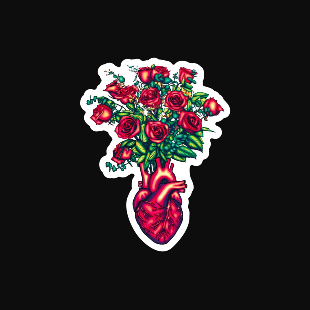Anatomical Heart With Roses Sticker, Cardiologist Gift, Cardiovascular ...