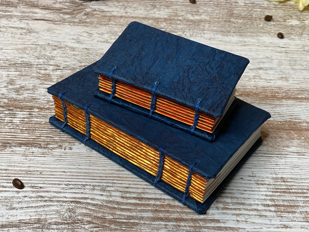Handmade Indigo Notebook With Metallic Copper Binding, Coptic Travel ...