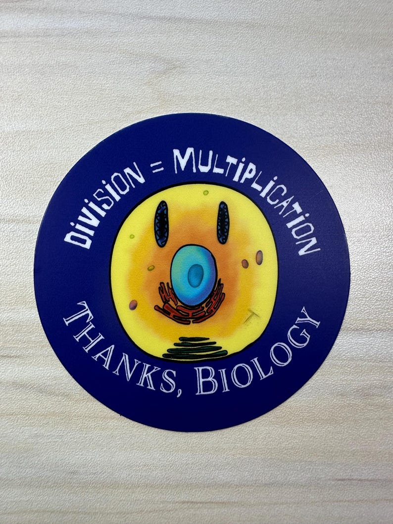 Funny Cell Biology Vinyl Sticker: Cell Division Joke, Smiley Face Decal ...