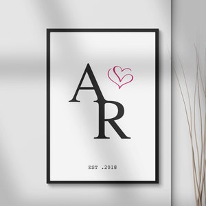 Couples Initials Print, Relationship Custom House, Minimal Love Wall ...