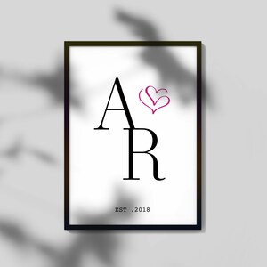 Couples Initials Print, Relationship Custom House, Minimal Love Wall ...