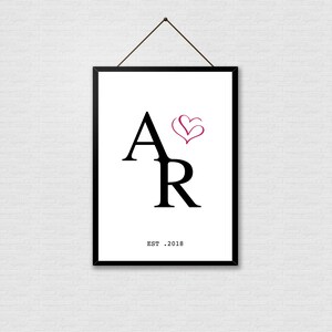 Couples Initials Print, Relationship Custom House, Minimal Love Wall ...