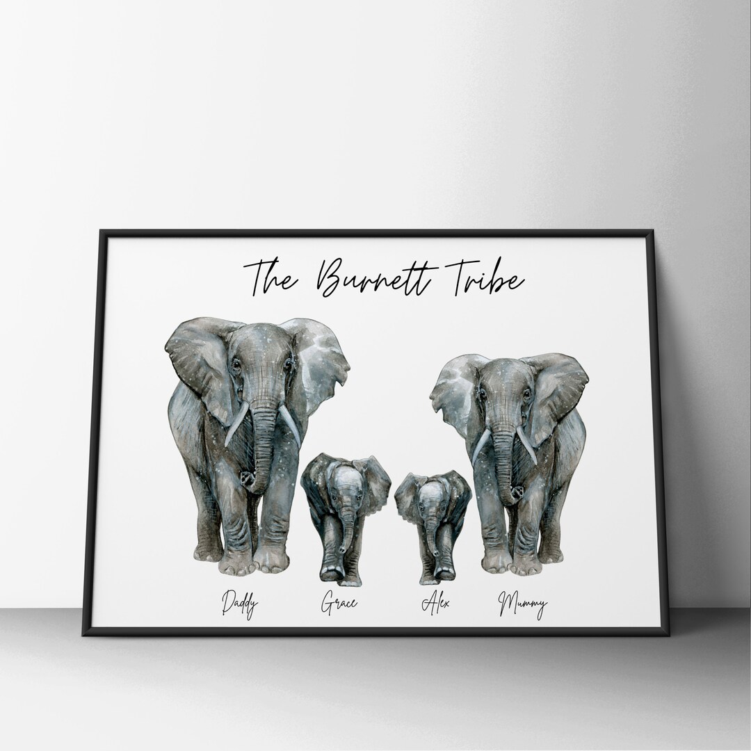 Personalised Family Print, Elephant Print, Family Print, Family ...