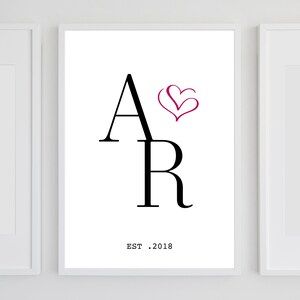 Couples Initials Print, Relationship Custom House, Minimal Love Wall ...