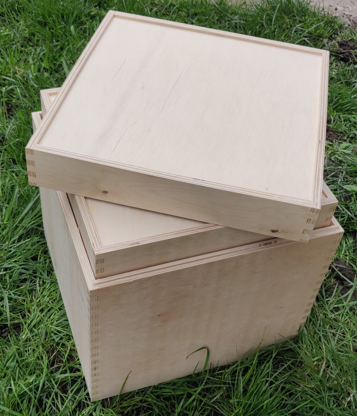 Cube Set of Unfinished large wooden boxes with lid Storage | Etsy